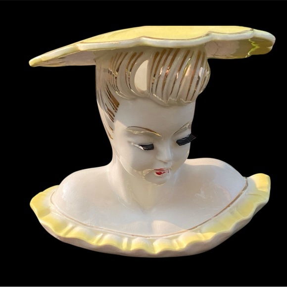 Vintage | Accents | Vintage Ceramic Lady Head Vase With Yellow Hat ...